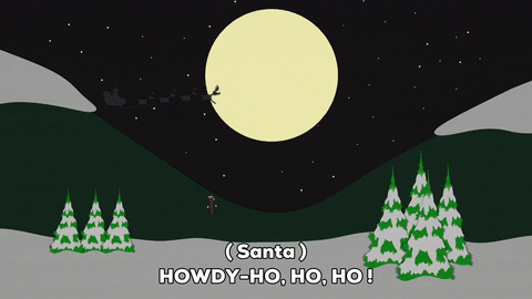 Cartoon Santa Flying Over World