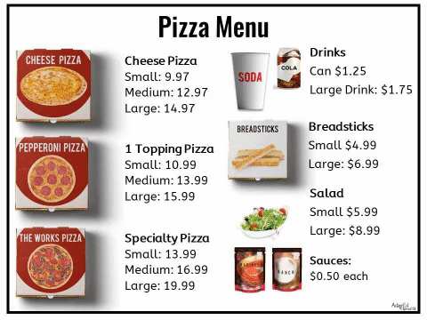 Task Cards: Menu Math Pizza Shop – AdaptEd4SpecialEd