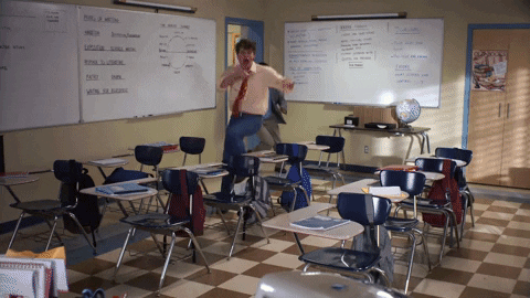 Brett Dier Jump Desk GIF by ABC Network - Find & Share on GIPHY