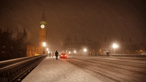 Snowy London Street At Night