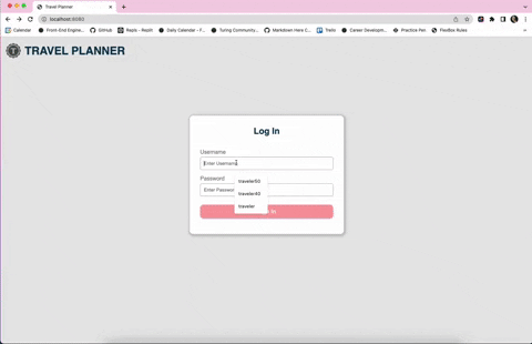 GitHub - megschuetz/travelplanner: Travel web app for users to login ...