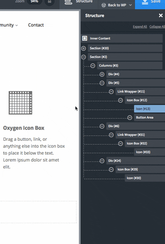 Icon Box does not show 'Button Area' in structure until save and close ...