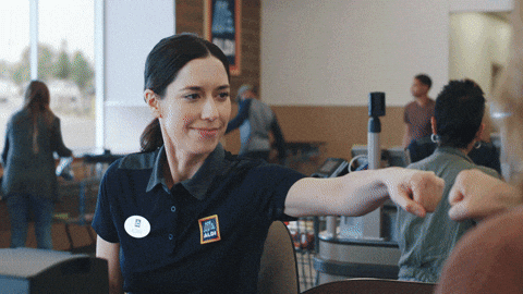 Grocery Store Fist Bump GIF by ALDI USA - Find & Share on GIPHY