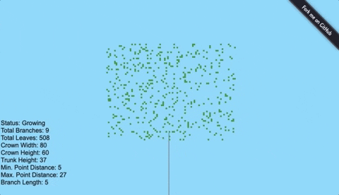 pixijs - procedurally generated trees with space colonization algorithm : proceduralgeneration
