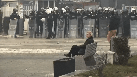 This bad ass woman in Prishtina's protests today! : r/kosovo