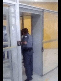Police officer takes woman out of revolving door by force. : gifs