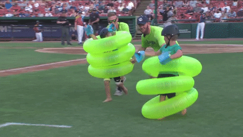 Inner Tube Race Face Full Of Grass GIF by Kane County Cougars - Find ...